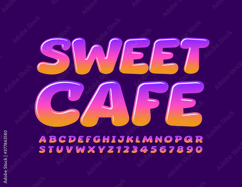 Vector bright logo Sweet Cafe. Cartoon style Font. Children glossy ...