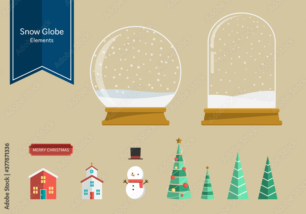 Set of snow globe elements. For Christmas, winter holidays, and new ...