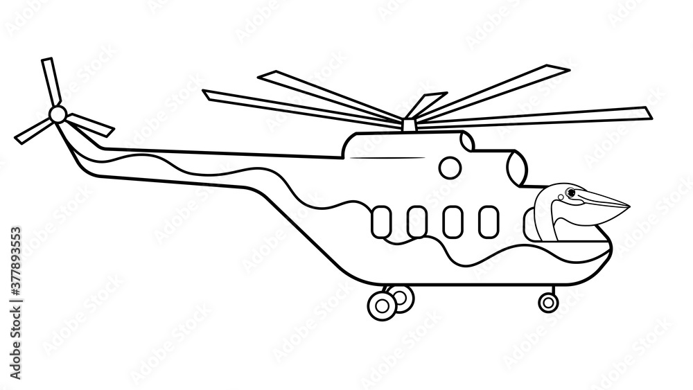 Coloring page outline of cartoon helicopter with animal. Vector image ...