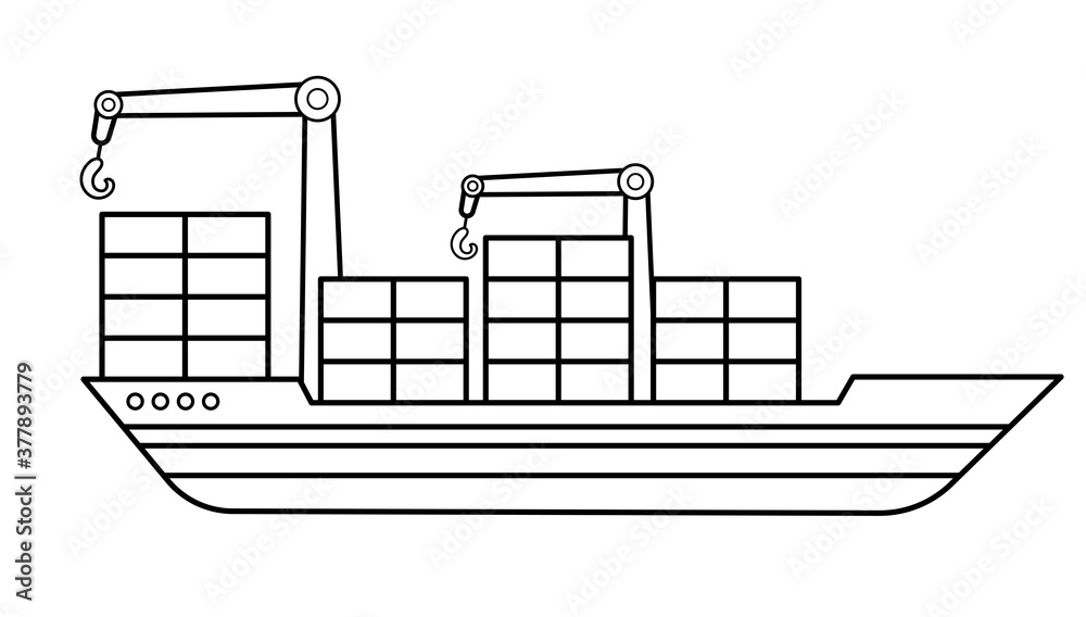 Coloring page outline of cartoon container ship. Vector image on white ...