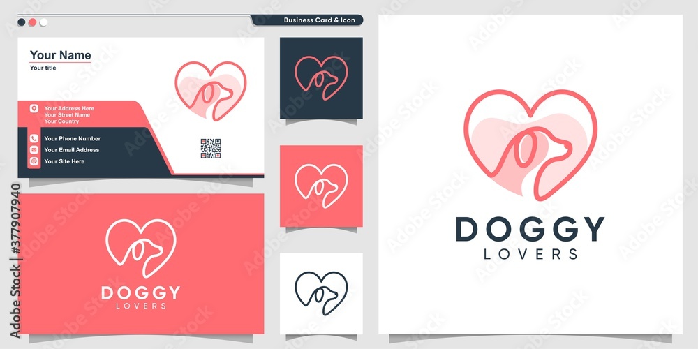 Dog logo for dog lovers with love element line art style and business ...