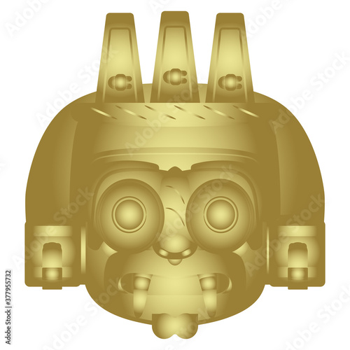 Golden Aztec mask. God of rain Tlaloc. Pre-Columbian Native American ...