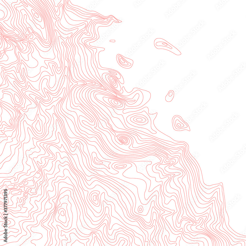 Red map line of topography. Mountain hiking.Topographic map concept ...