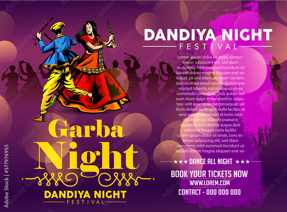 Vector design of Indian couple playing Garba in Dandiya Night in disco ...