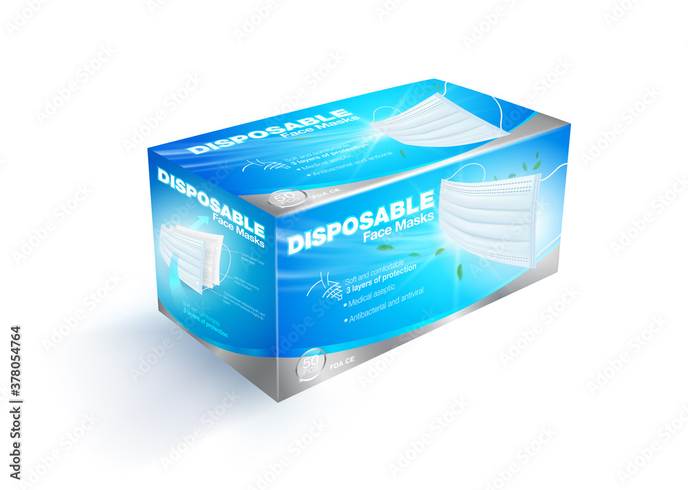 Surgical medical face mask box packaging design. Packaging box contains ...