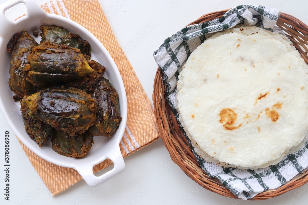 Indian, Maharashtrian side dish or appetizer Bharli Vangi, stuffed ...