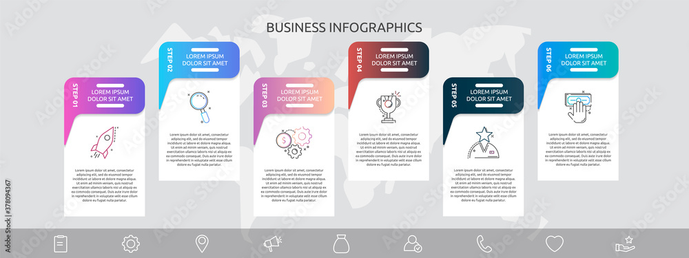 Infographics charts with 6 steps, labels. Vector template used for ...