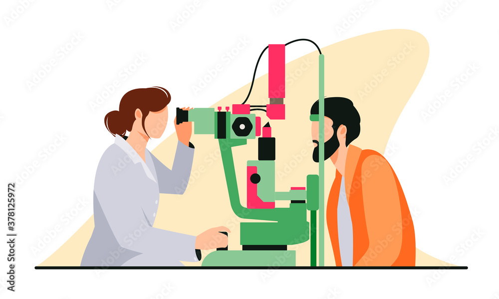 Isolated on white eye check up vector illustration. Ophthalmologist ...