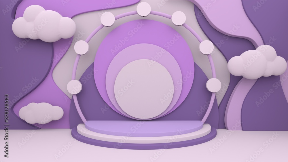 Purple cute 3d stage layout for showcase background.3d illustration and ...