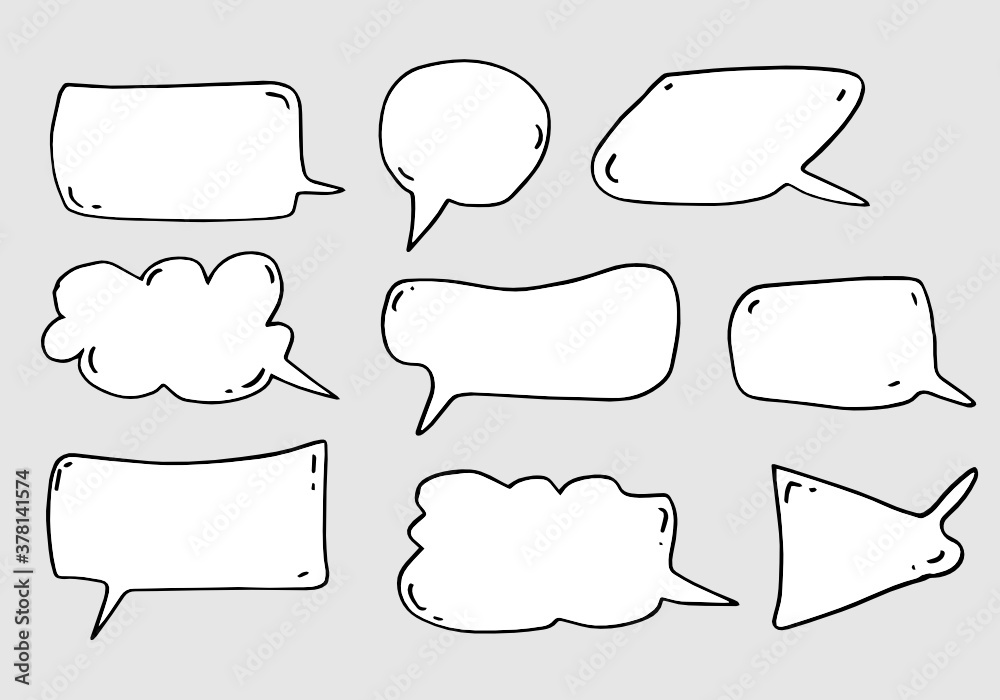 Vector Set of Black Sketch Comics Speech Bubbles.bubble dialog doodle ...