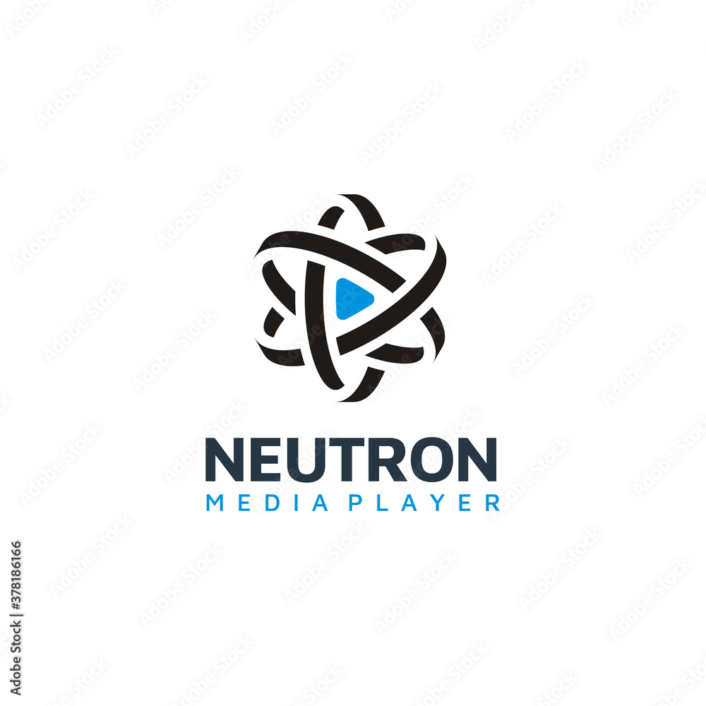 Play Button with Atom Nucleus for Science Media Player Apps Icon Logo ...