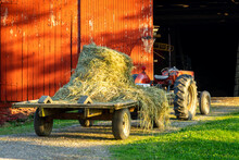 Red Wagon And Bale Of Hay Free Stock Photo - Public Domain Pictures