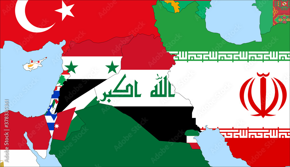 Center the map of Iraq. Vector maps showing Iraq and neighboring ...