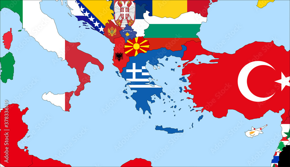 Center the map of Greece. Vector maps showing Greece and neighboring ...
