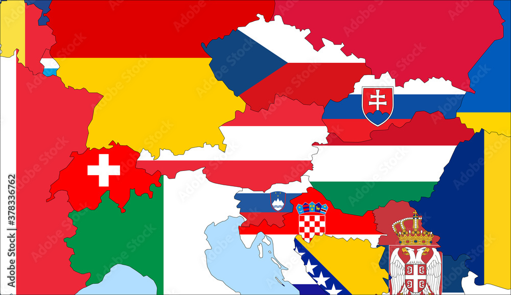Center the map of Austria. Vector maps showing Austria and neighboring ...