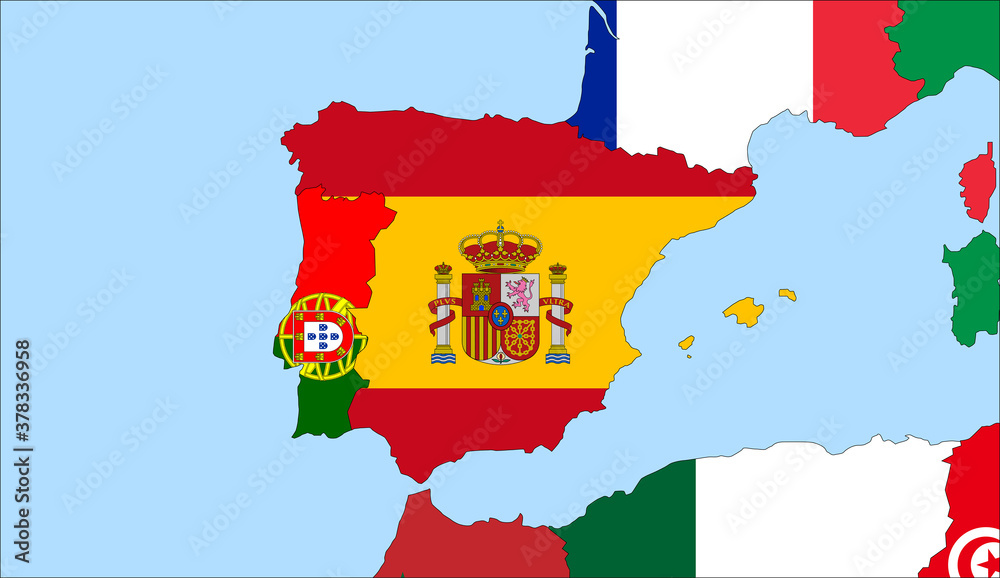 Center the map of Spain. Vector maps showing Spain and neighboring ...