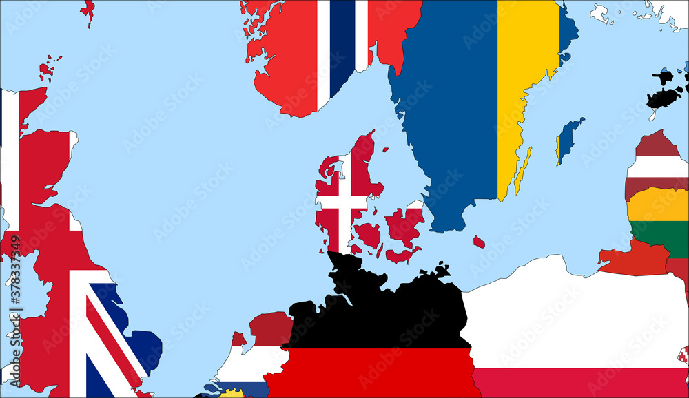 Center the map of Denmark. Vector maps showing Denmark and neighboring ...
