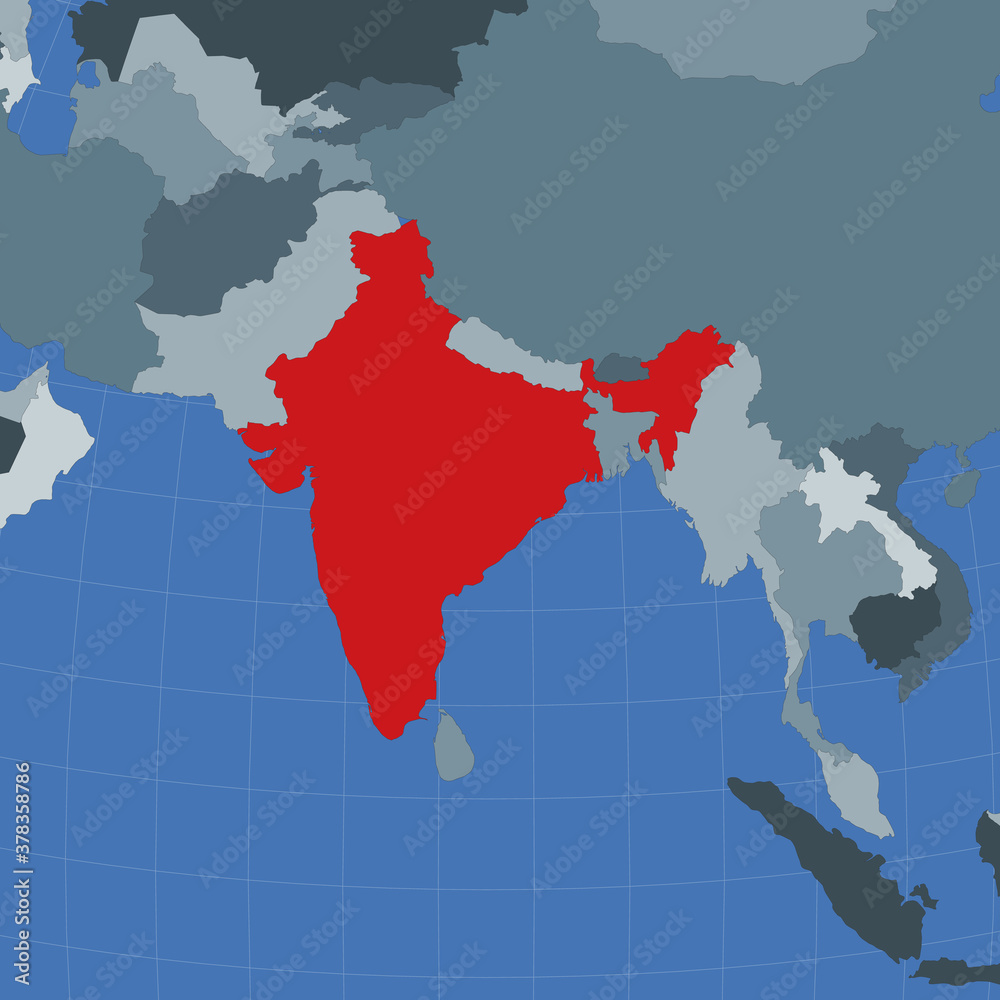 Shape of India in context of neighbor countries. Country highlighted ...
