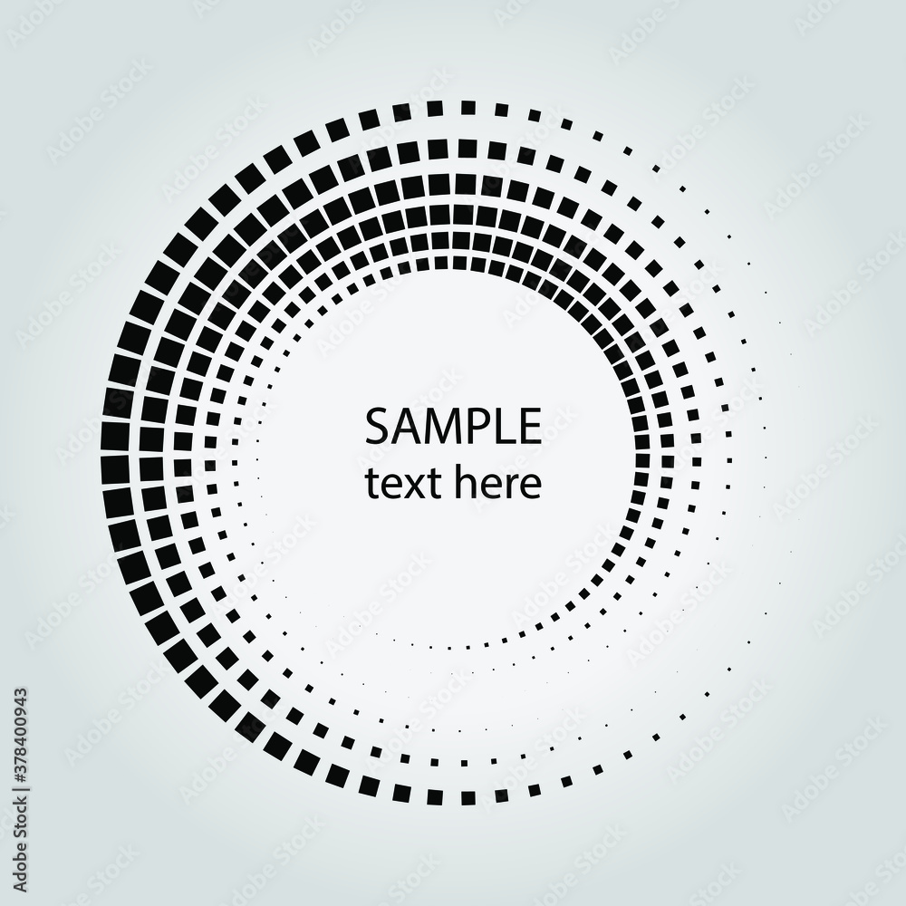 Black square halftone dots in spiral form. Geometric art. Trendy design ...