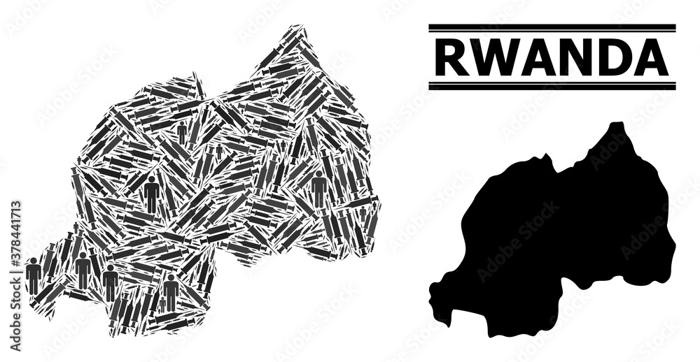 Vaccine mosaic and solid map of Rwanda. Vector map of Rwanda is ...