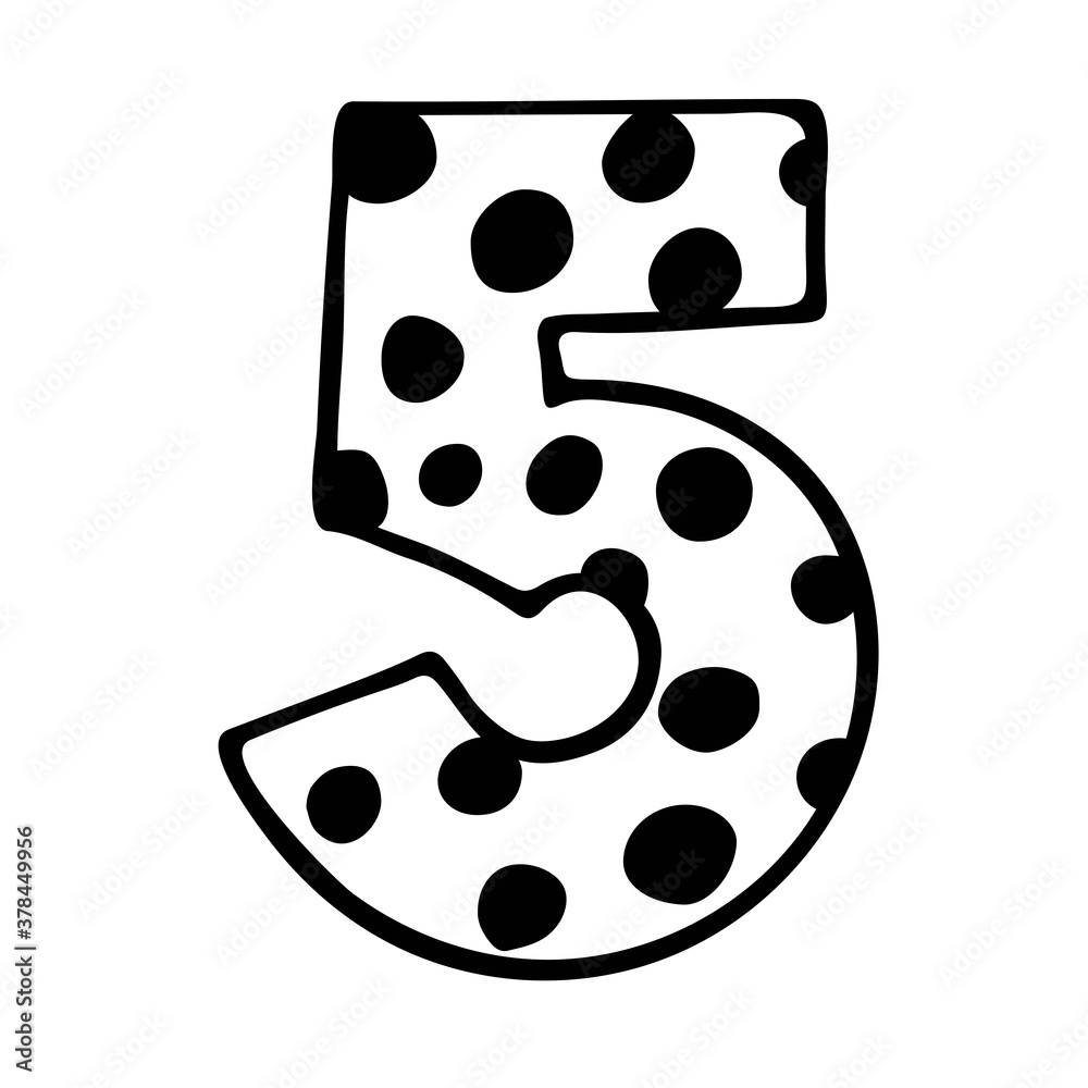 Cute number 5. Hand drown vector five with polka dot. Design for 5 ...
