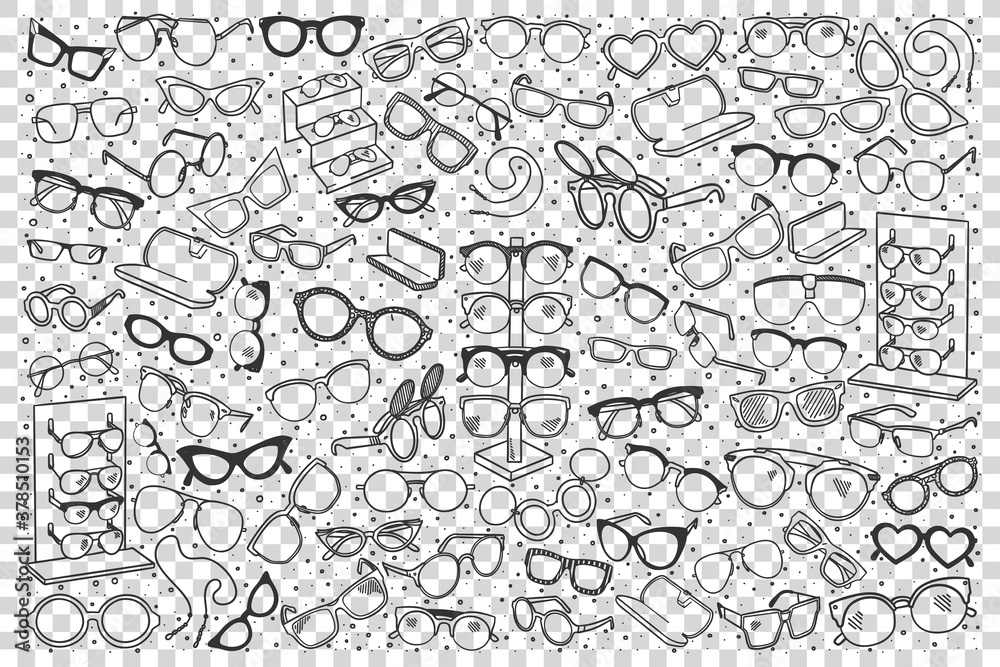 Spectacles doodle set. Colection of hand drawn sketches templates ...