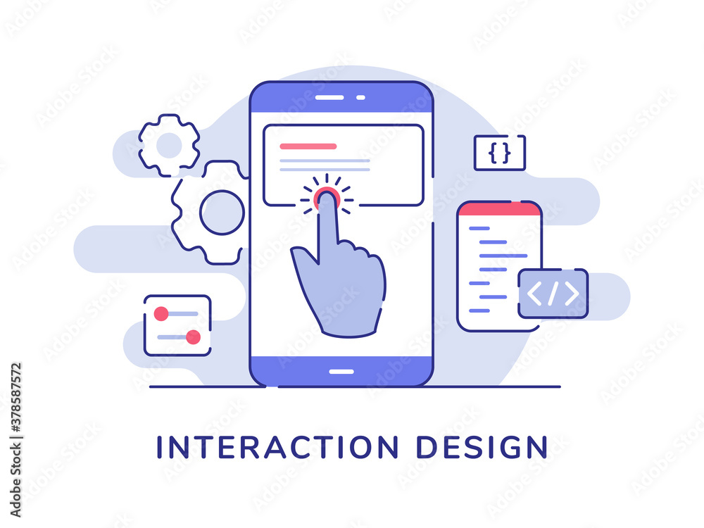Interaction design concept finger touch button on smartphone screen ...