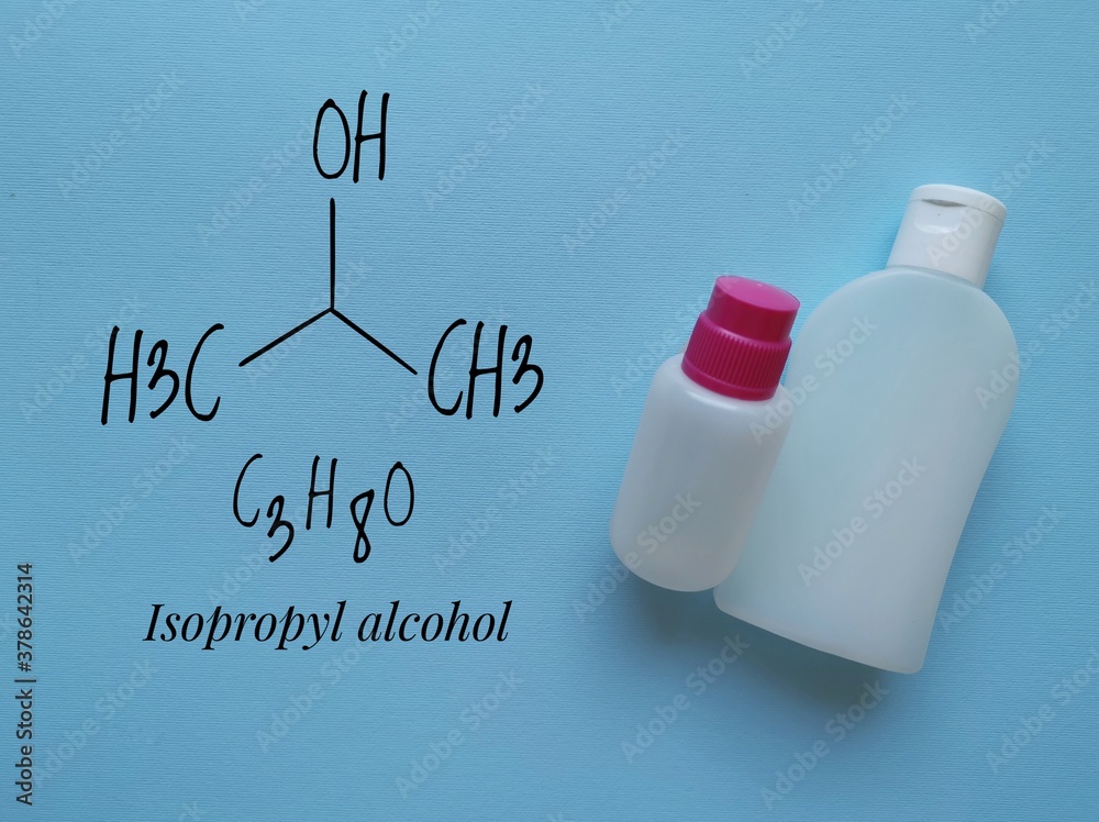 Structural chemical formula of isopropyl alcohol (2-propanol) with ...