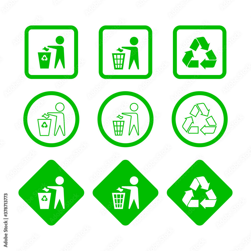 Recycling waste utilization sembol set. No littering sign in green ...