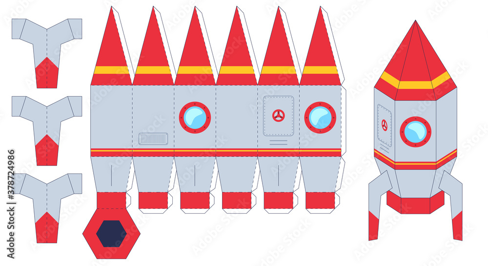 Rocket paper cut toy. Worksheet with missile. Cut and glue the paper ...