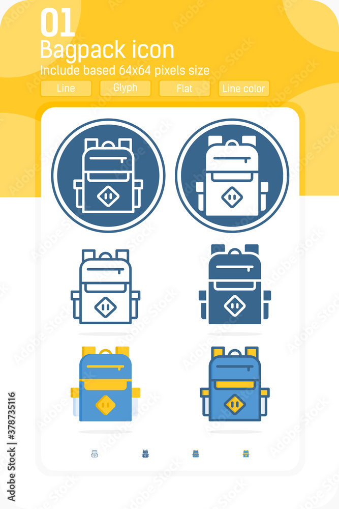 Backpack, school bag round premium icon with multiple style isolated on ...