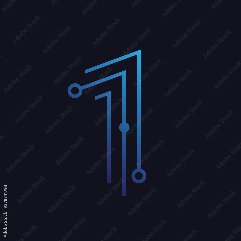 Number one / first / 1 vector font alphabet, technological flat design ...