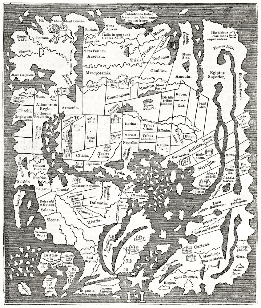 Graytone reproduction of an antiique Anglo-Saxon map of the Tenth ...