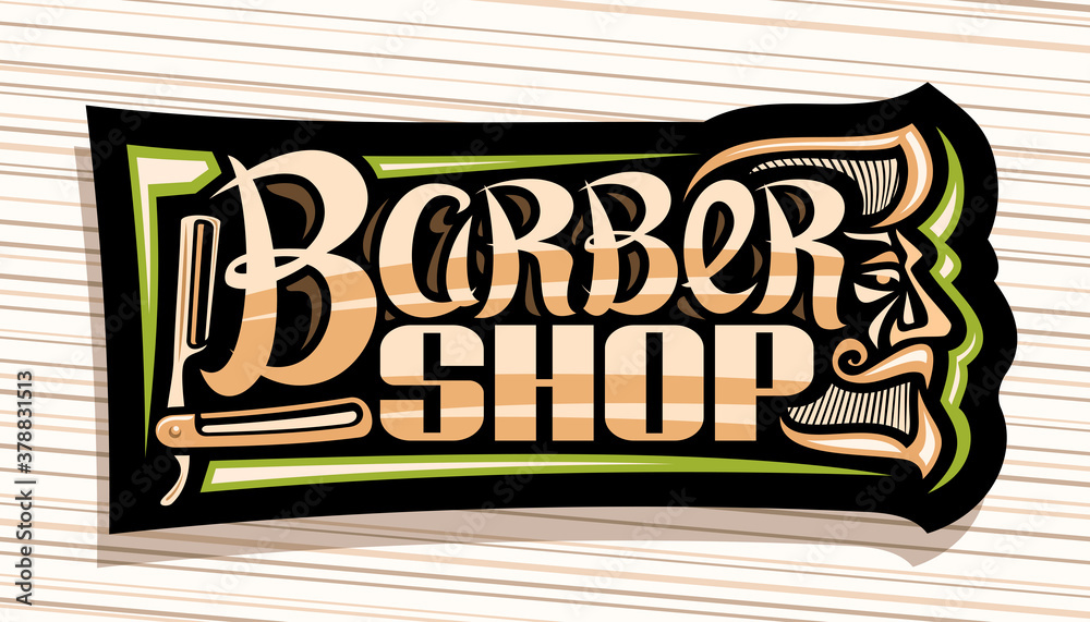 Vector logo for Barber Shop, dark decorative sign board with ...