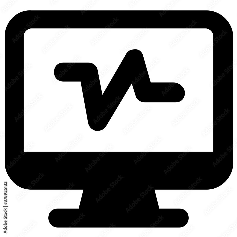 Heart health palpitation monitoring, icon of electrocardiogram in solid ...