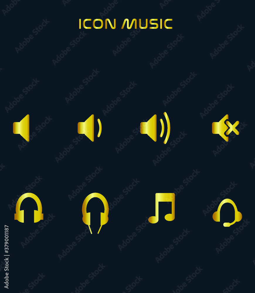 Modern popular music icon set on black background can be used for logos ...