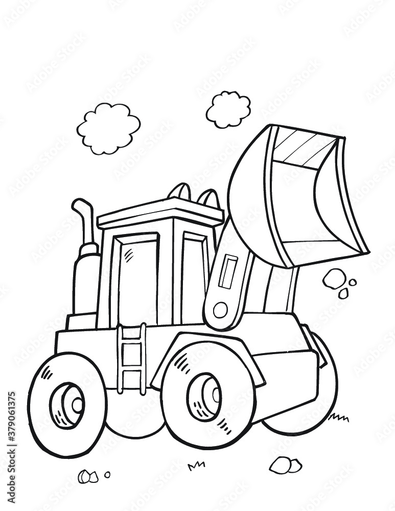 Construction Loader and Truck Coloring Book Page Vector Illustration ...