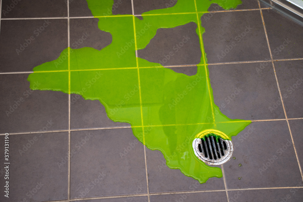 Shower leaking indicator dye flood test to check for leaks withing the ...