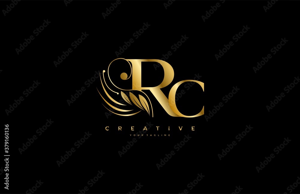 Initial RC letter luxury beauty flourishes ornament golden monogram ...