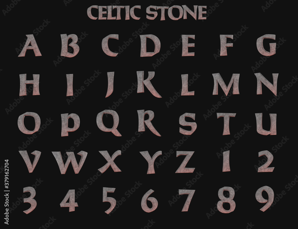 Celtic Stone Alphabet - 3d Illustration Stock Illustration | Adobe Stock