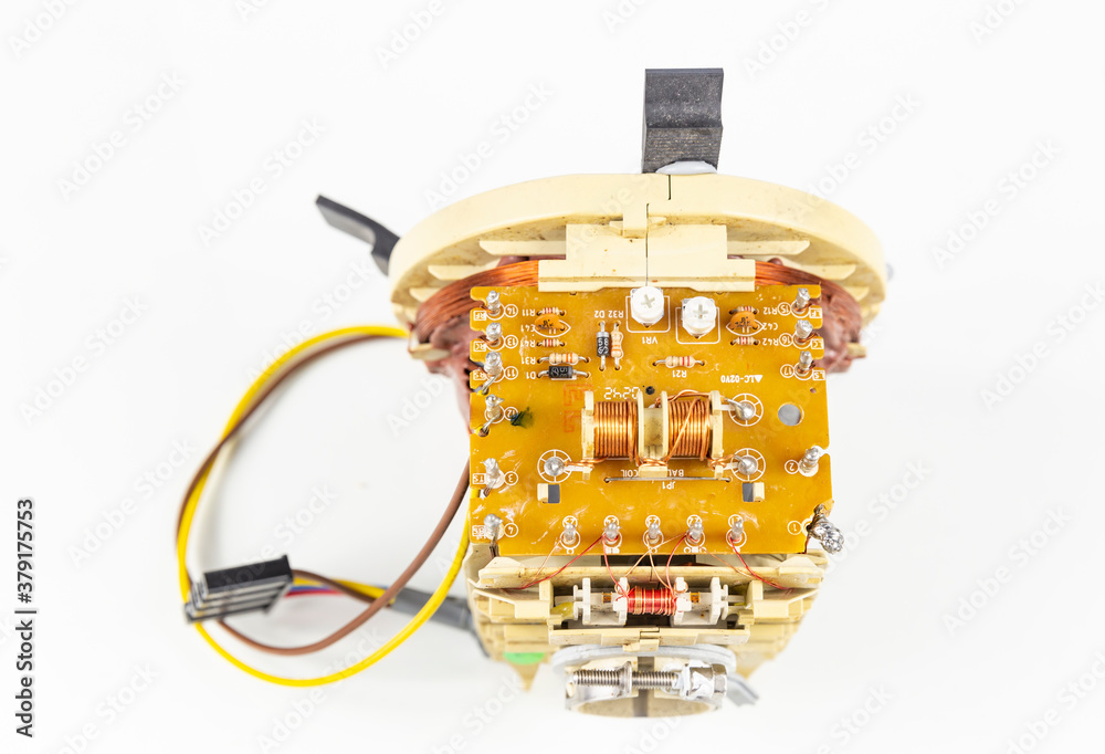 Dismounted deflection yoke coil of a CRT (Cathode ray tube) TV to move ...