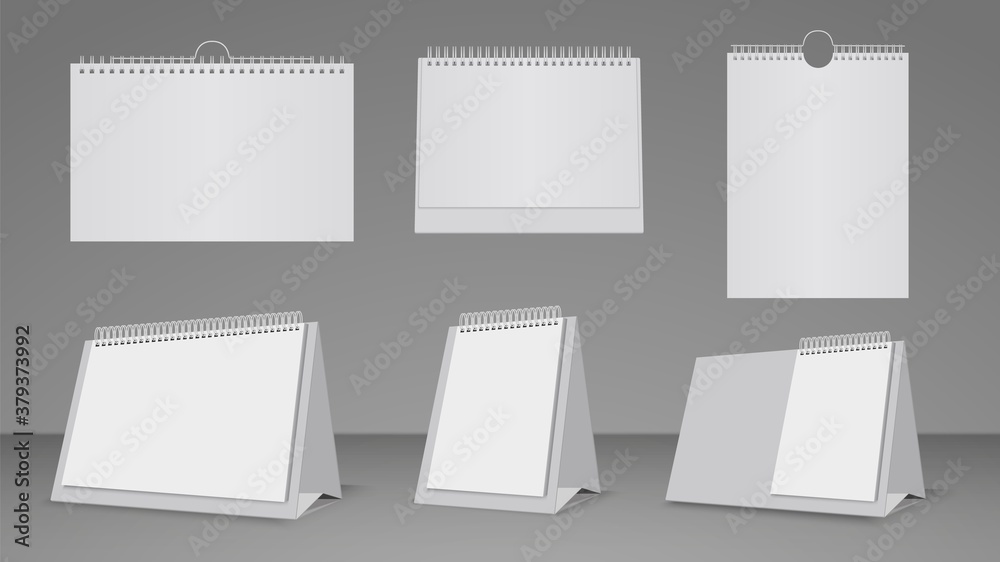 Realistic calendar templates. Wall and table blank paper calendars ...