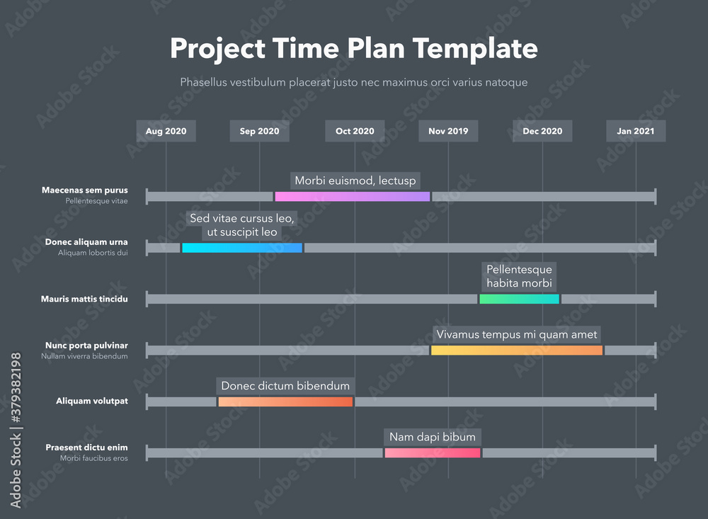 Simple business project time plan template with colorful project tasks ...