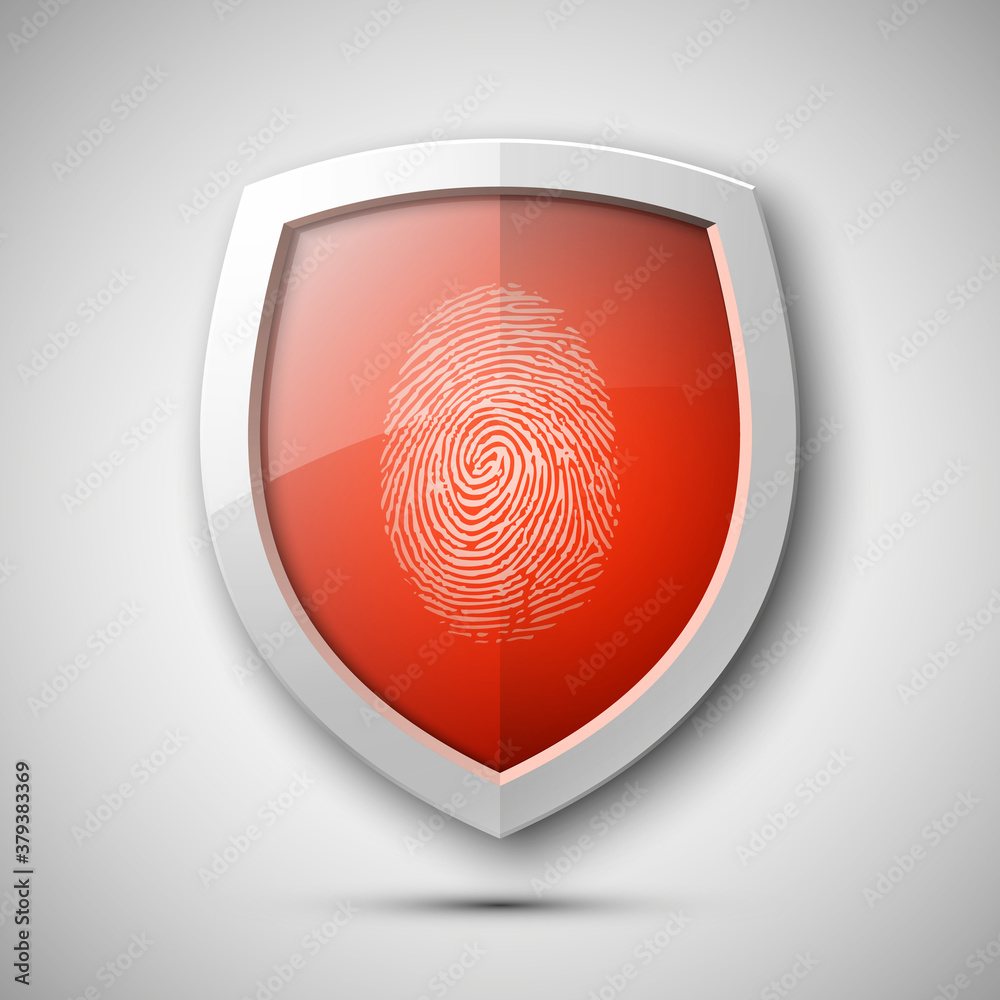 Protection shield encoded fingerprint icon. Safety finger scan concept ...
