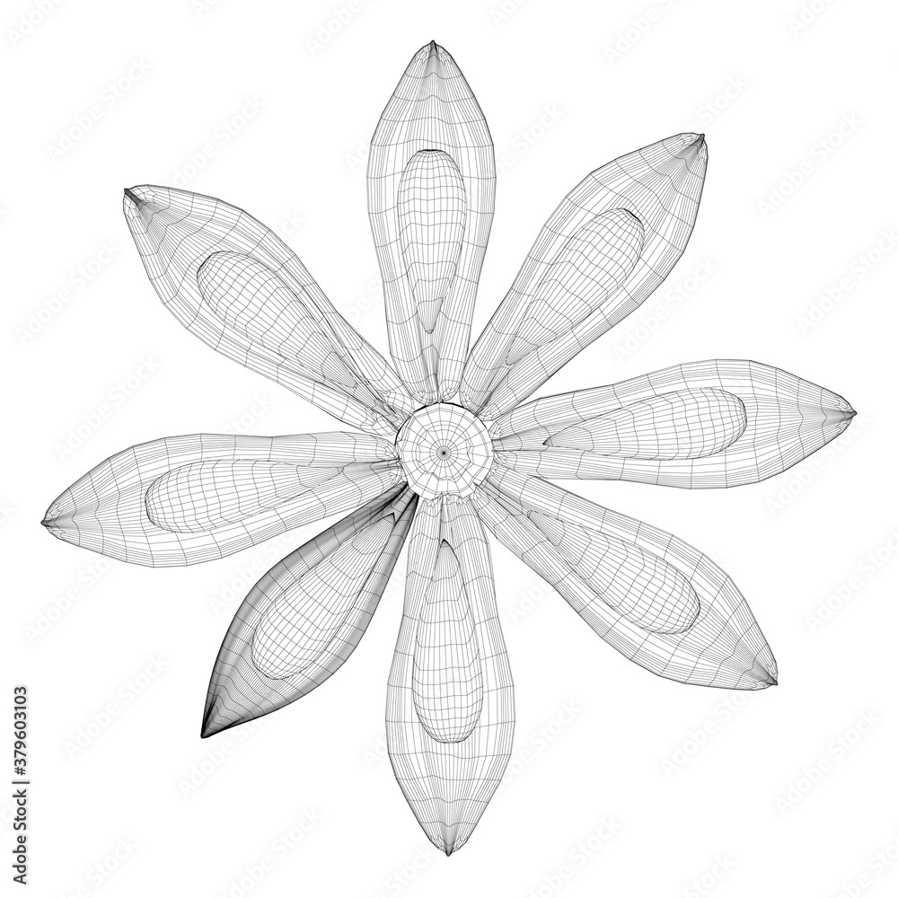 Abstract flower wireframe made of black lines isolated on white ...