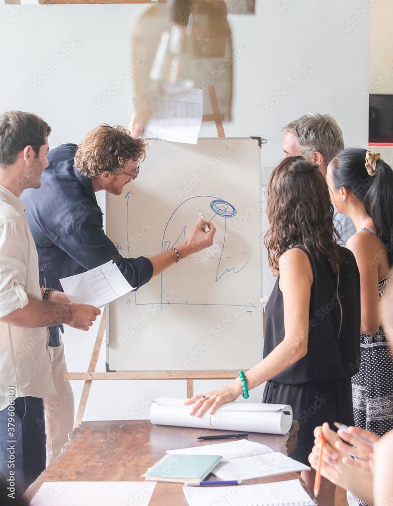 Diverse group of multiethnic people having business meeting, seminar ...