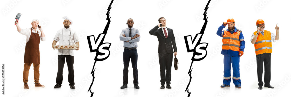 Group of people with different professions isolated on white studio ...