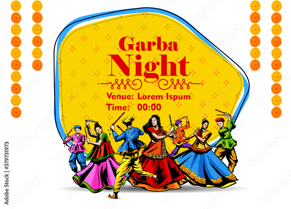 Illustration Of Garba Festival disco poster,Navratri Celebration ...