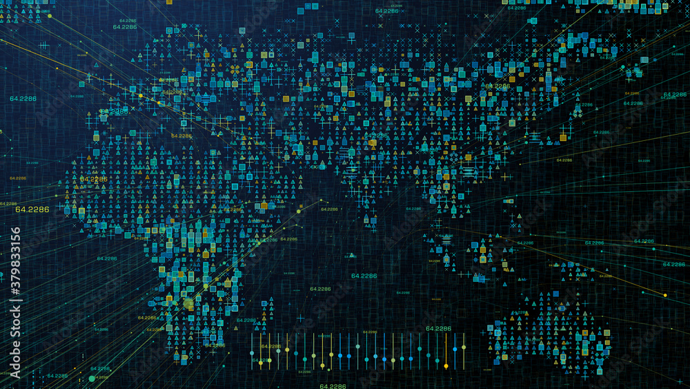 Virtual world map, infographics screen. Stock Illustration | Adobe Stock