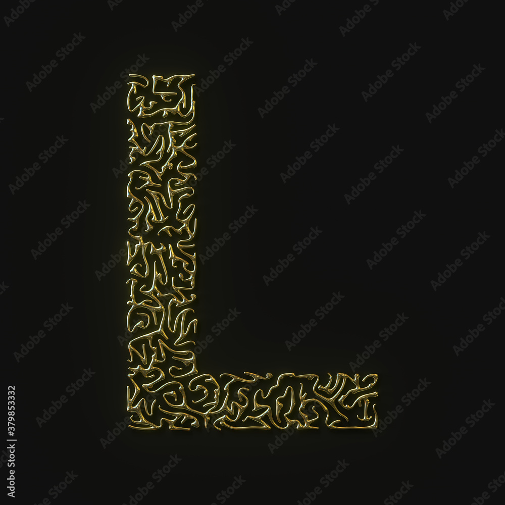 High resolution letter L symbol made of molded golden lines. 3d ...